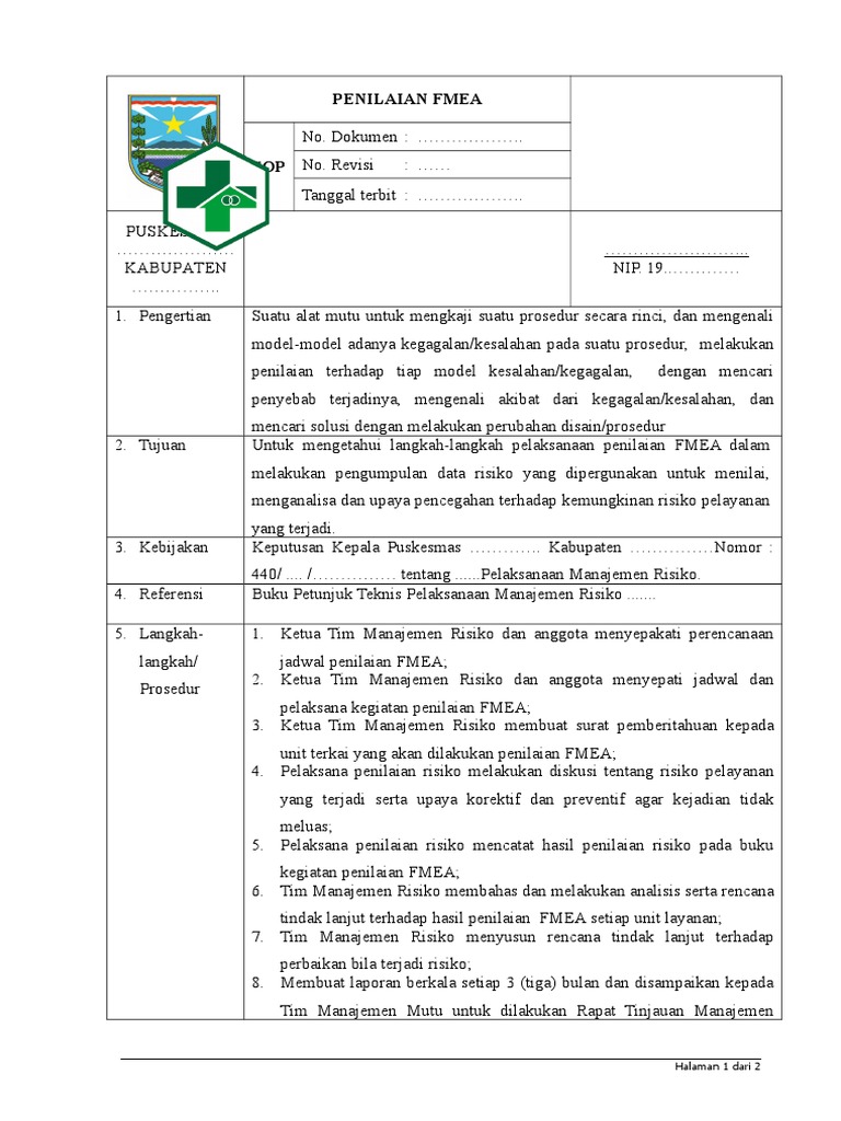Contoh - SOP Penilaian FMEA | PDF