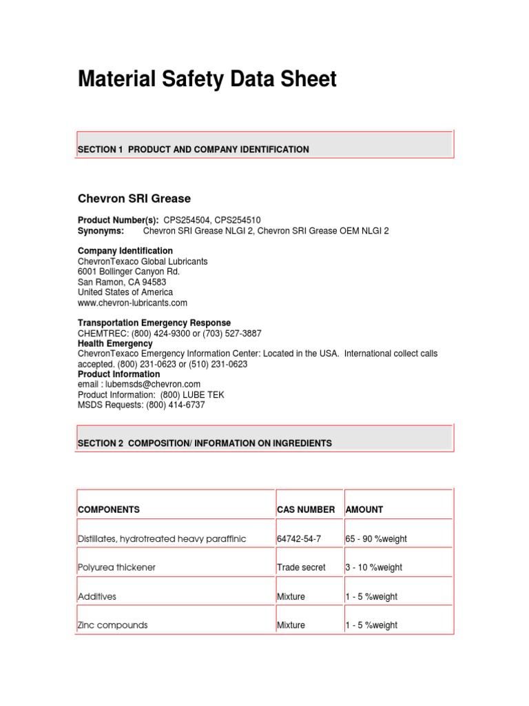 Chevron Sri Grease Msds | PDF | Dangerous Goods | Combustion