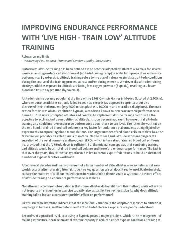 Improving Endurance Performance With | PDF | Hypoxia (Medical) | Altitude