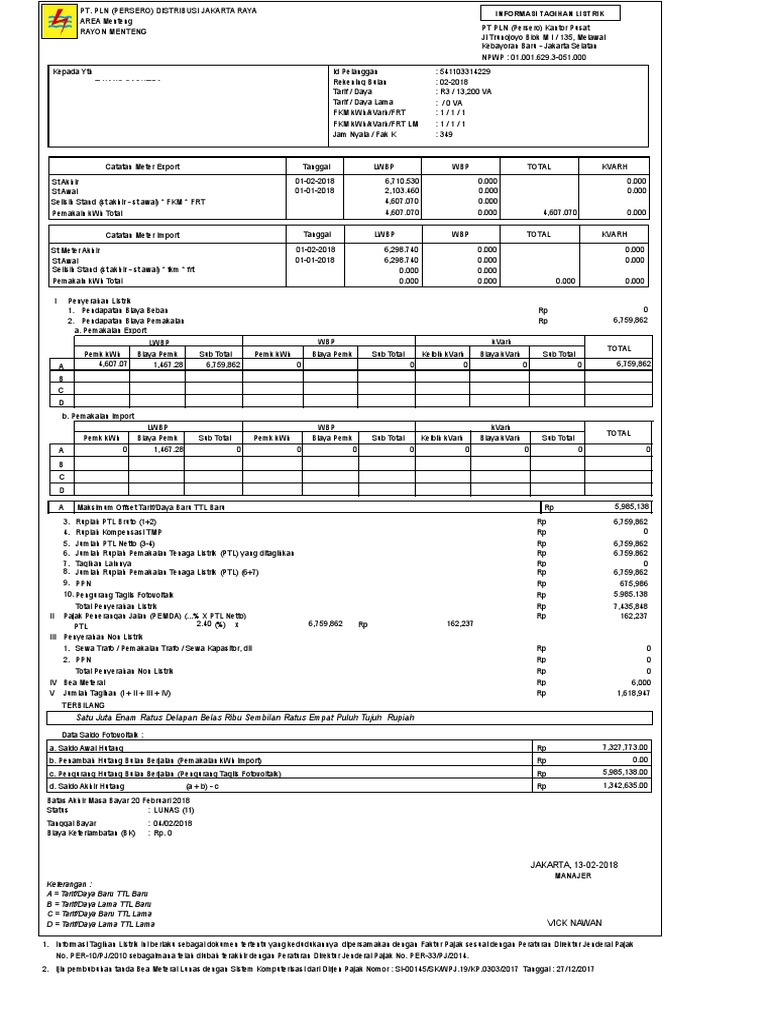 Contoh Tagihan PLN Exim No Name | PDF