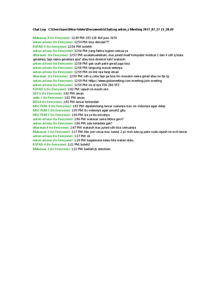 Meeting Chat Log Summary 2017-07-17 | PDF
