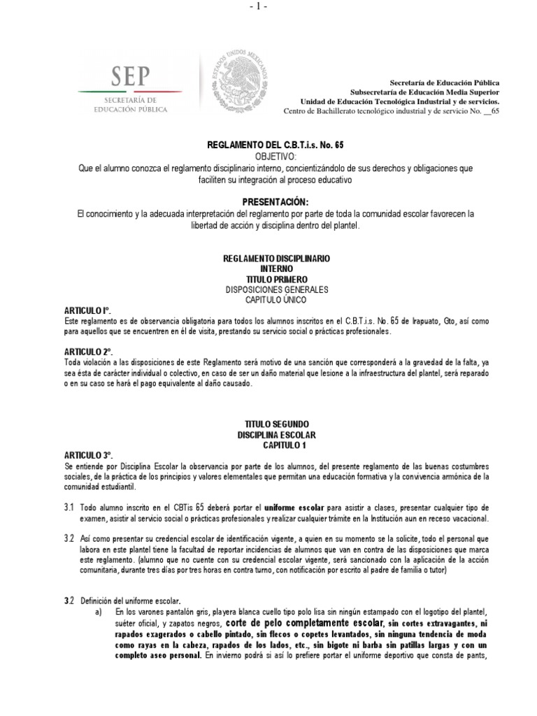 Reglamento Cbtis 65 | PDF | Disciplinas | Escuelas