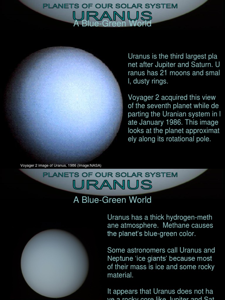 A Blue-Green World: Voyager 2 Image of Uranus, 1986 (Image:NASA) | PDF ...