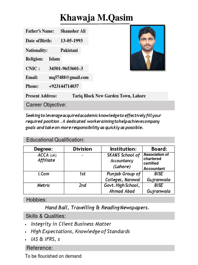 Khawaja Qasim Old CV | PDF