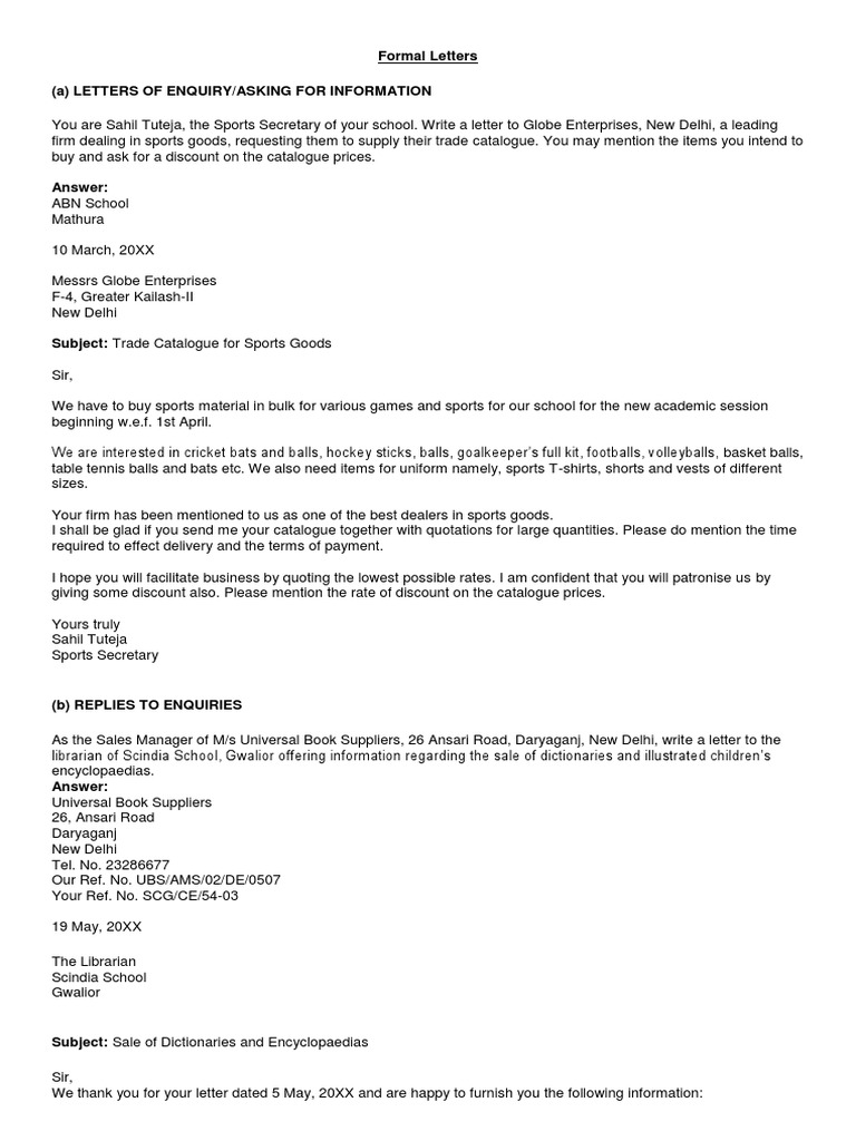 Formal Letters - Samples | PDF