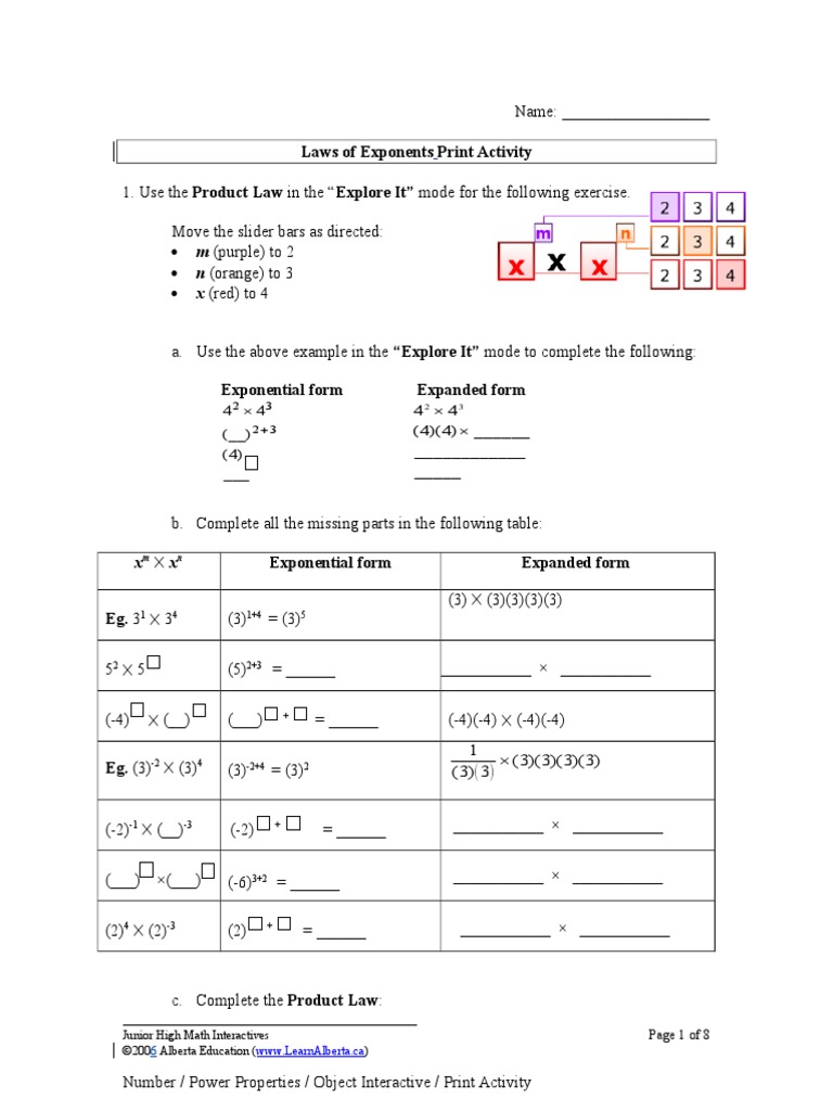 Exponents Laws Print Act | PDF | Exponentiation | Number Theory