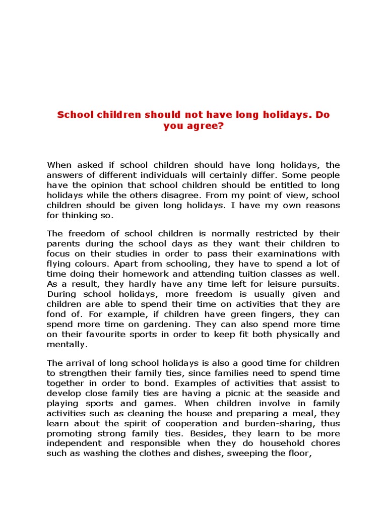 School Children Should Not Have Long Holidays SPM Essay | PDF ...