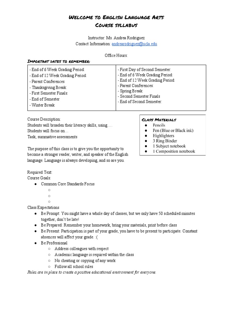 Syllabus and Parent Letter | Download Free PDF | Syllabus | Homework