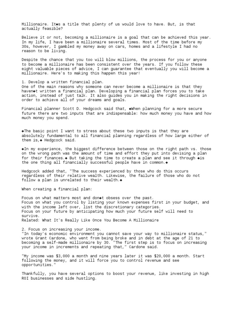 8 Tips To Become A Millionaire This Year | PDF | 401(K) | Millionaire