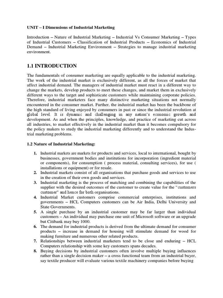 Industrial Marketing Unit 1 | PDF | Demand | Marketing