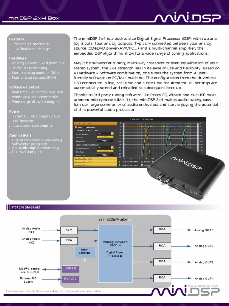 miniDSP 2x4: Compact DSP Overview | PDF | Digital To Analog Converter | Usb