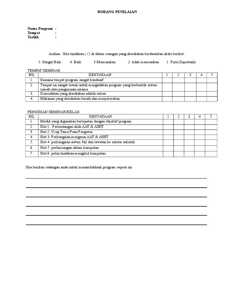 Borang Penilaian PRGM 16 | PDF