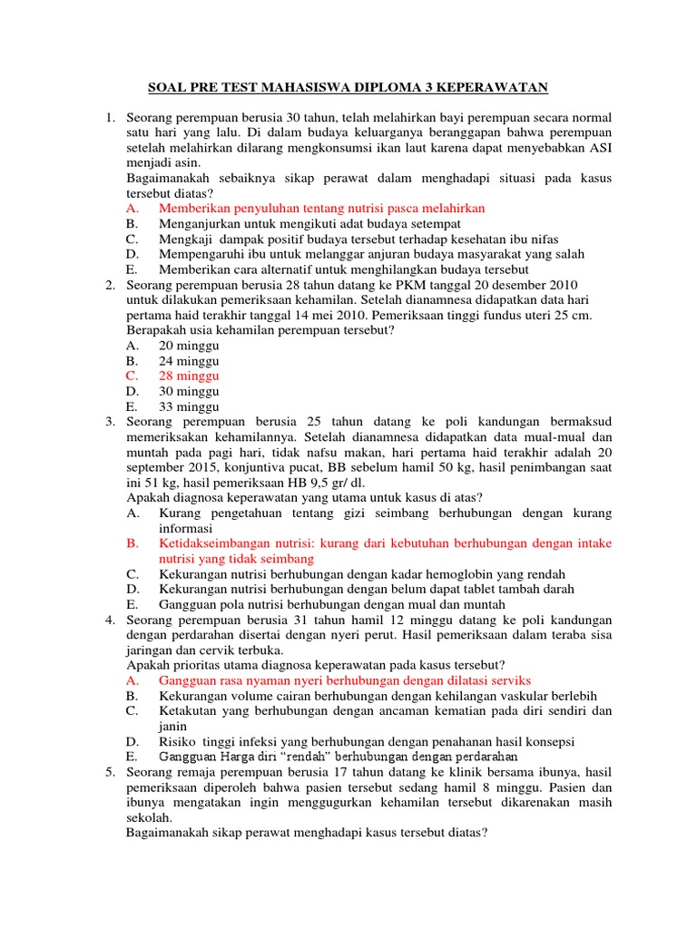 Soal Pre Test D3 Keperawatan | PDF
