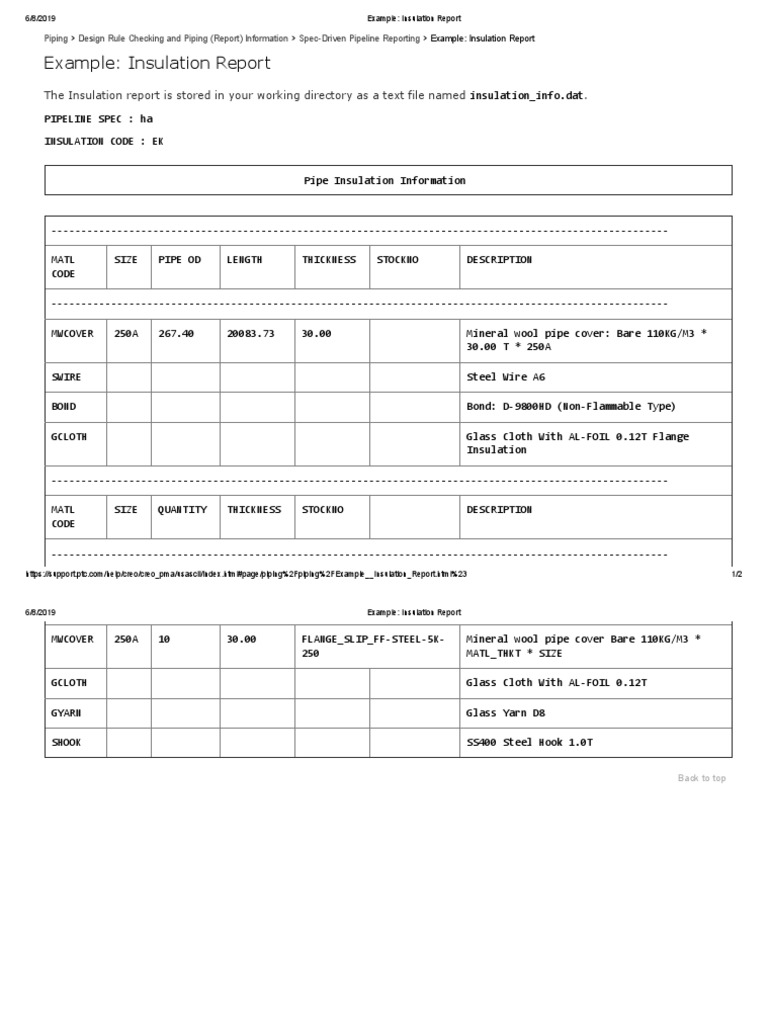 Example: Insulation Report: The Insulation Report Is Stored in Your ...