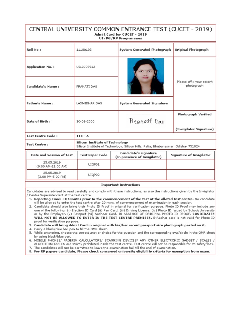 Admit Card | PDF | Identity Document | Official Documents