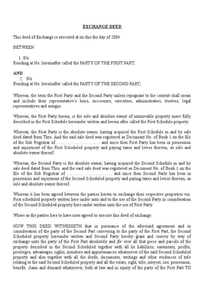 Exchange Deed | PDF | Covenant (Law) | Deed