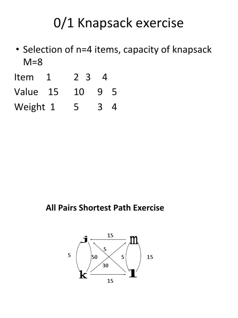 0/1 Knapsack Exercise | PDF