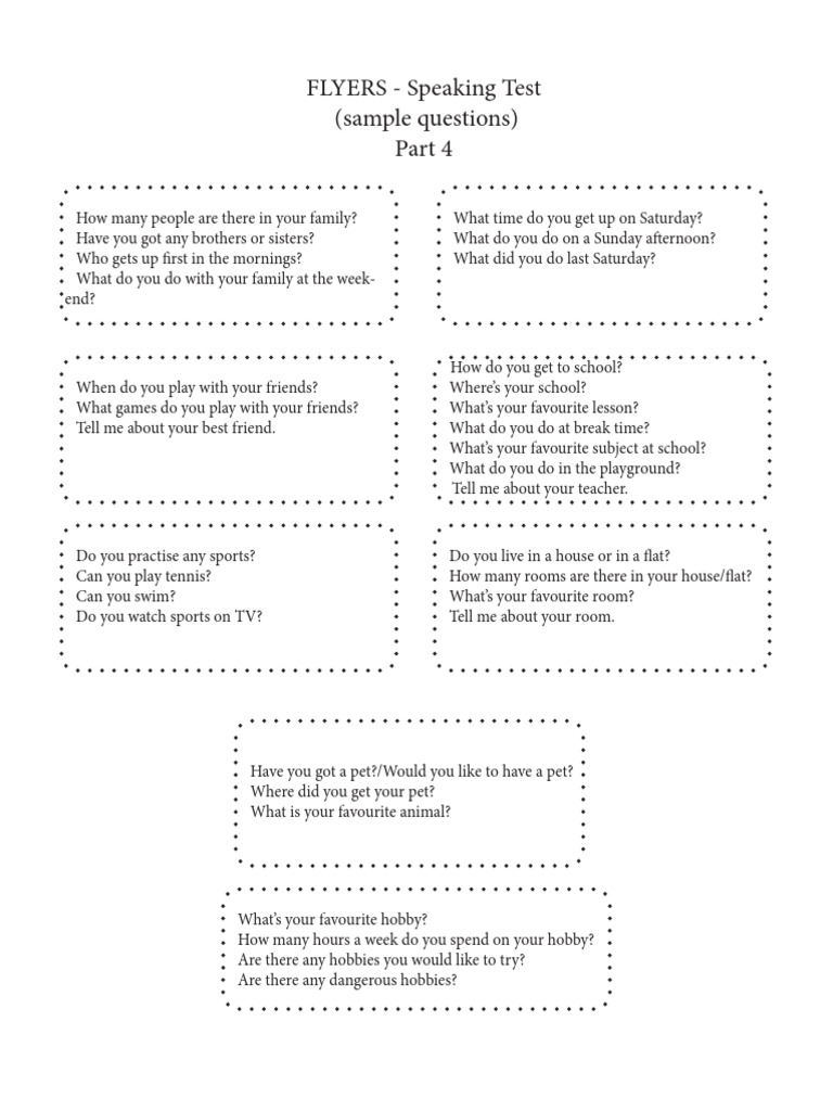 FLYERS - Speaking Test (Sample Questions) | PDF