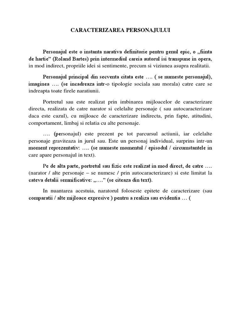 Caracterizarea Personajului | PDF