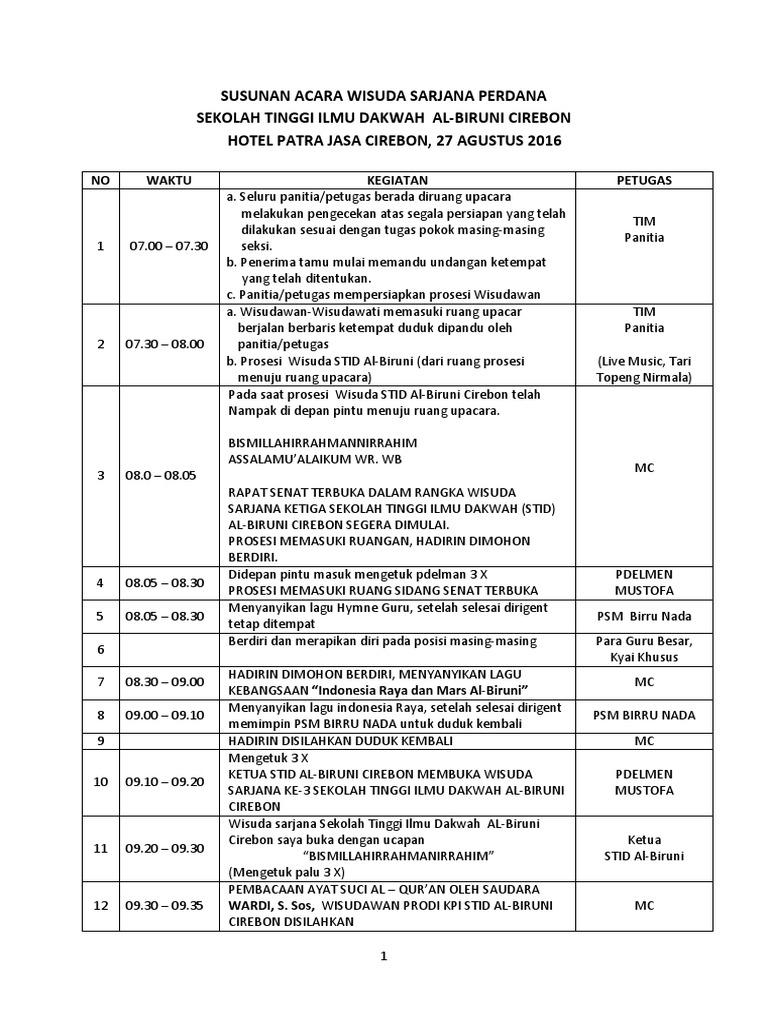 Susunan Acara Wisuda Sarjana Stid. 1 | PDF