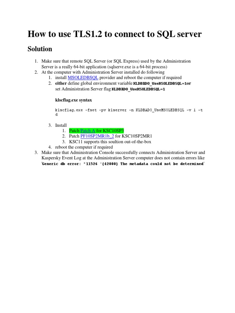 Tls1 2 Connect To Sql Server Pdf