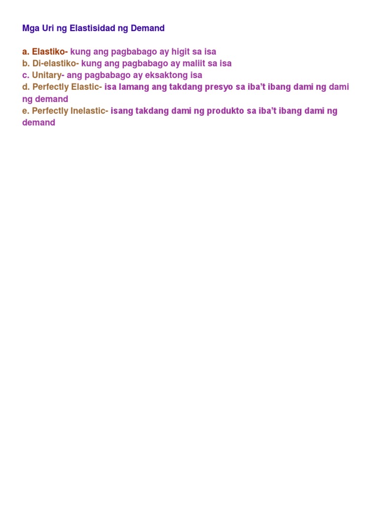 Mga Uri NG Elastisidad NG Demand | PDF