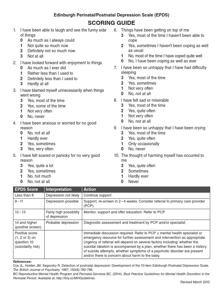 EPDSScoringGuide March2015 PDF | PDF | Major Depressive Disorder ...