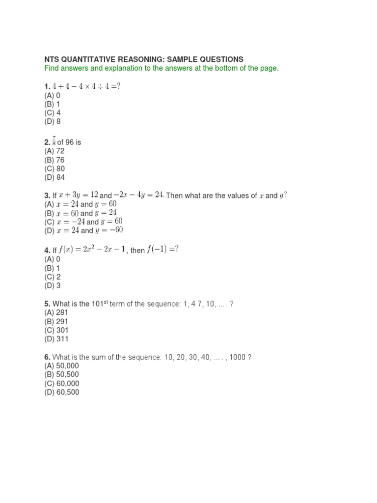 Nts Quantitative Reasoning | PDF | Area | Mean