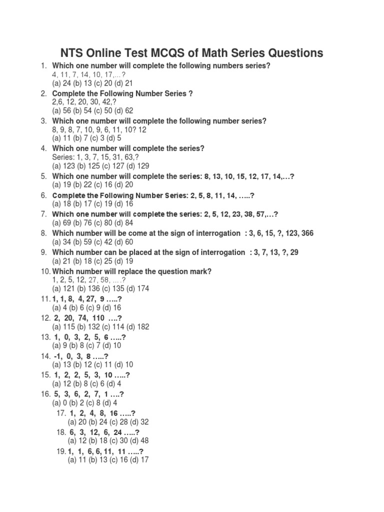 NTS Online Test MCQS of Math Series Questions | PDF