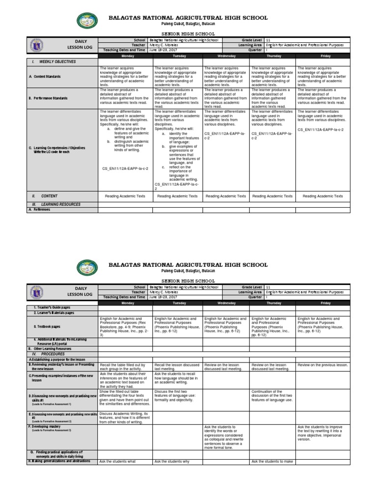 DLL Eapp WK 3 | PDF | Teachers | Concept