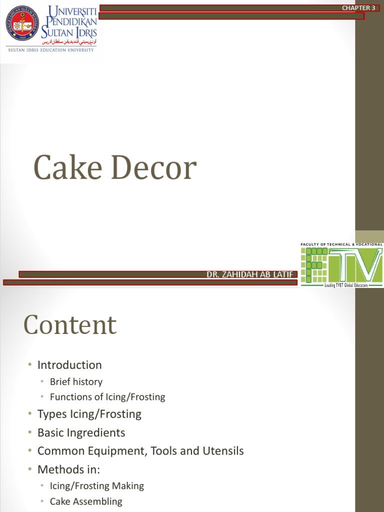 Types and Techniques of Cake Icing | PDF | Icing (Food) | Cakes