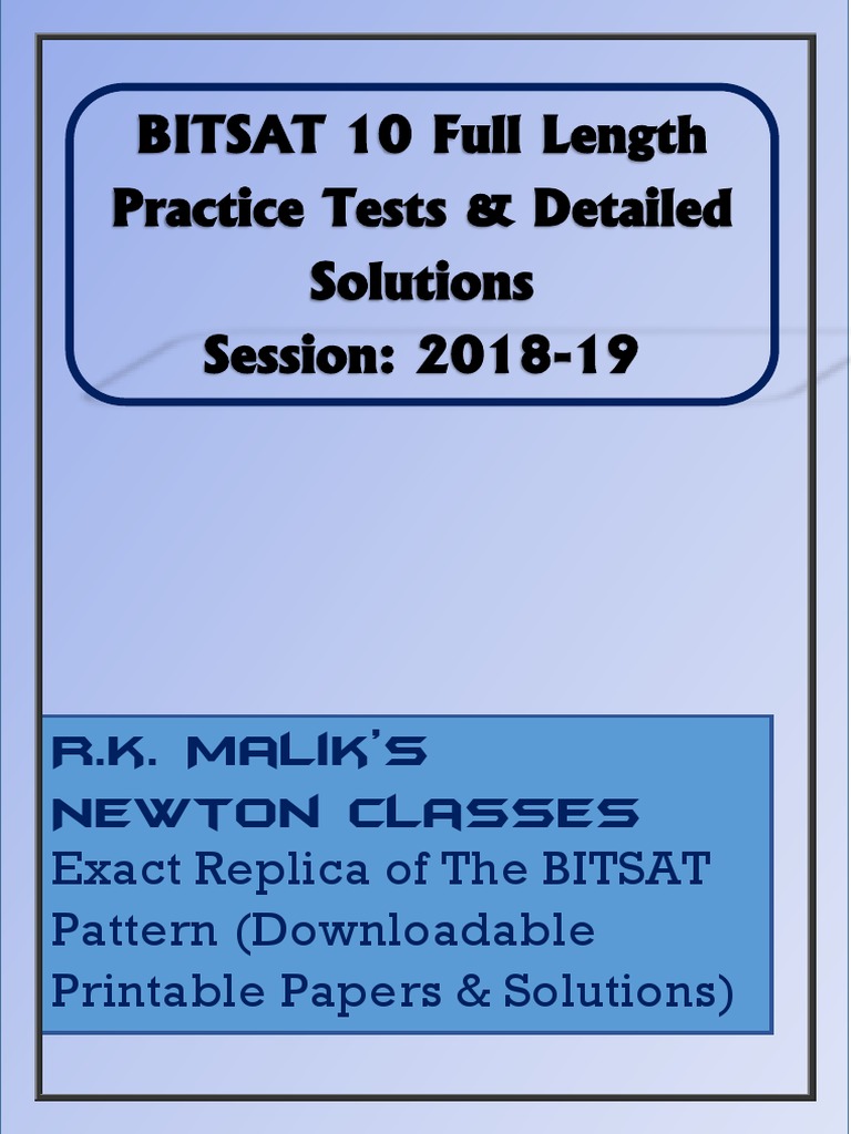 BITSAT 2019 Practice Tests & Detailed Solutions PDF | PDF | Test ...