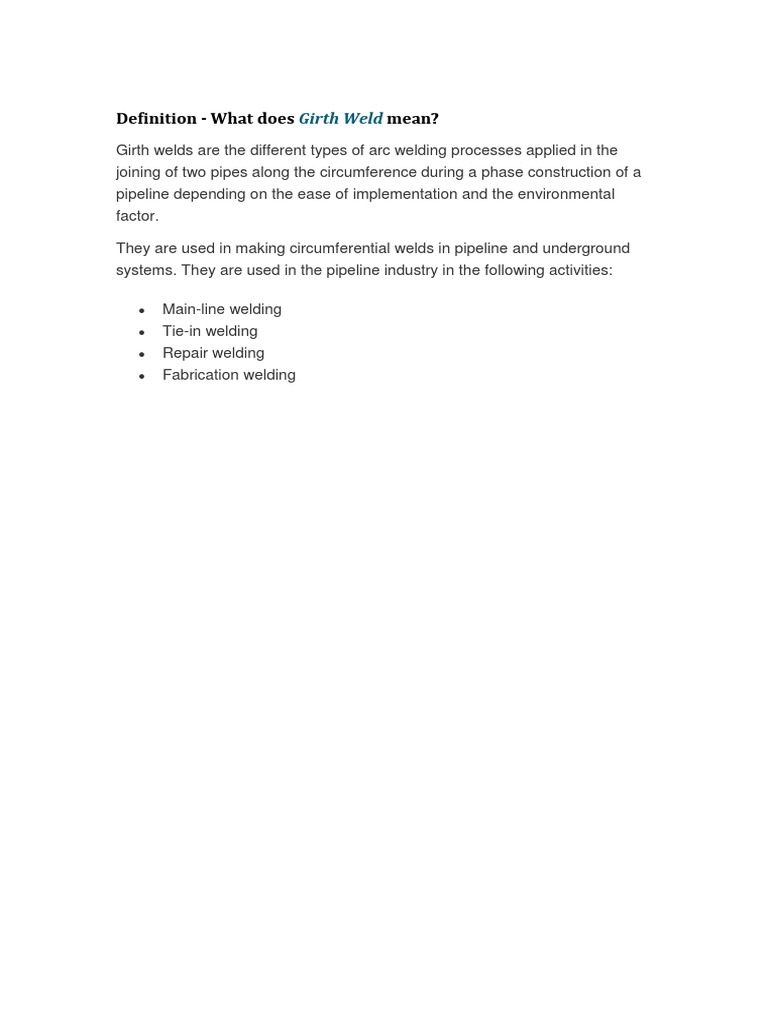 Definition of Girth Weld | PDF | Welding | Construction