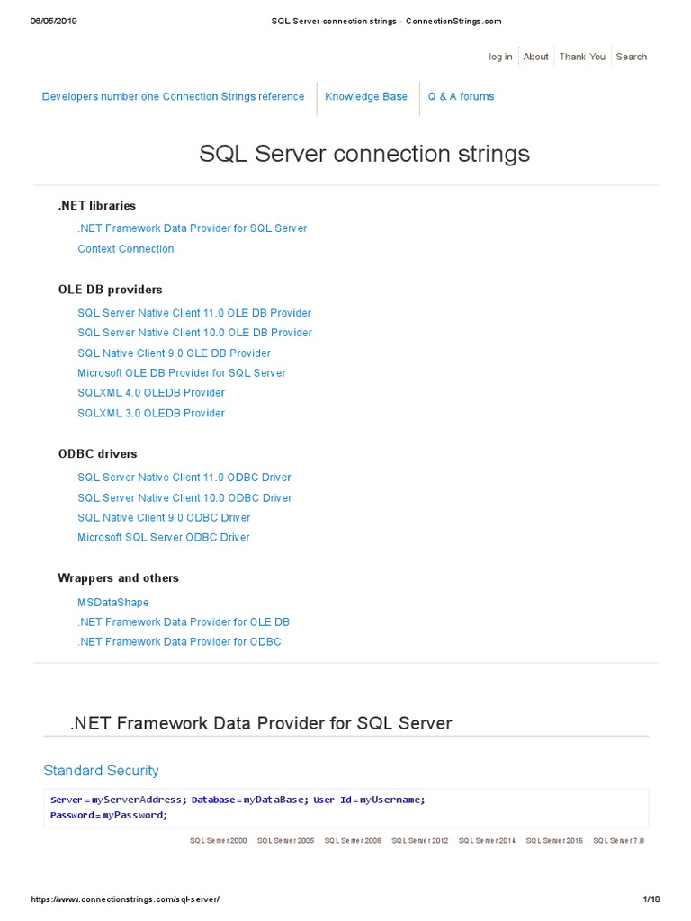 SQL Server Connection Strings | PDF | Microsoft Sql Server | Databases