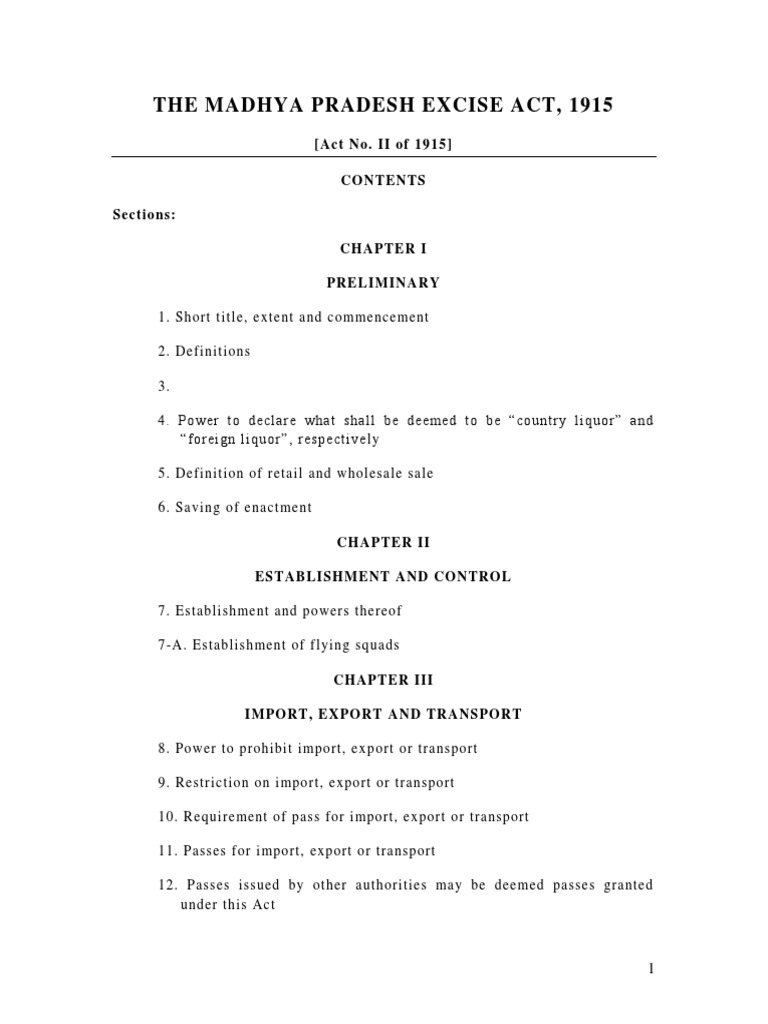 MP EXCISE 1915english PDF | PDF | License | Lease