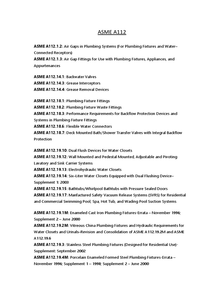 List Asme A112 | PDF | Plumbing | Bathroom