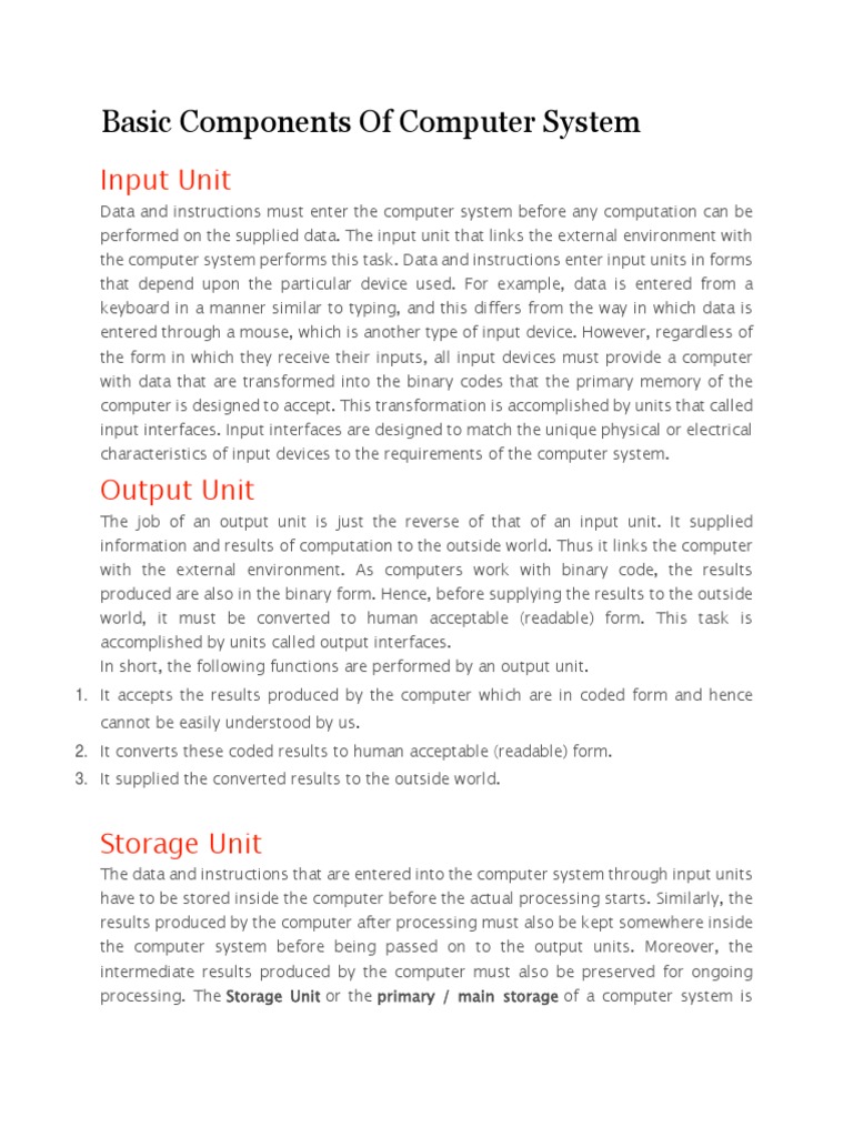 Basic Components of Computer System | PDF | Central Processing Unit | Computer Data Storage