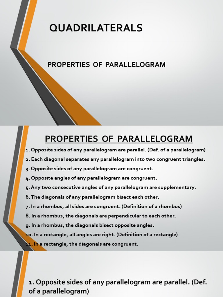 Properties of Parallelogram | PDF | Rectangle | Geometric Shapes