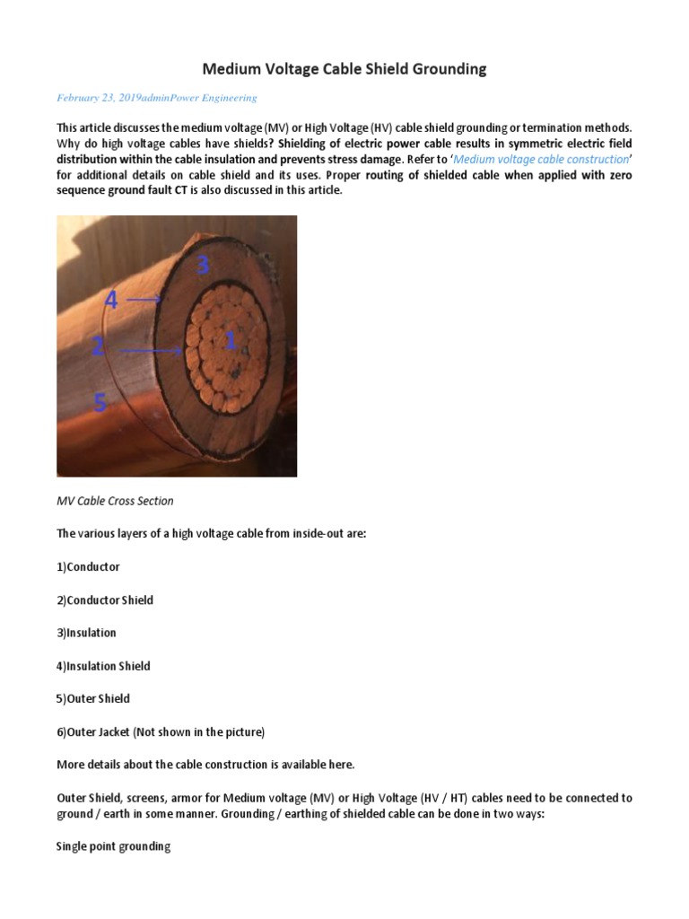 MV Cable Shield Grounding Methods | PDF | Coaxial Cable | Electric Current