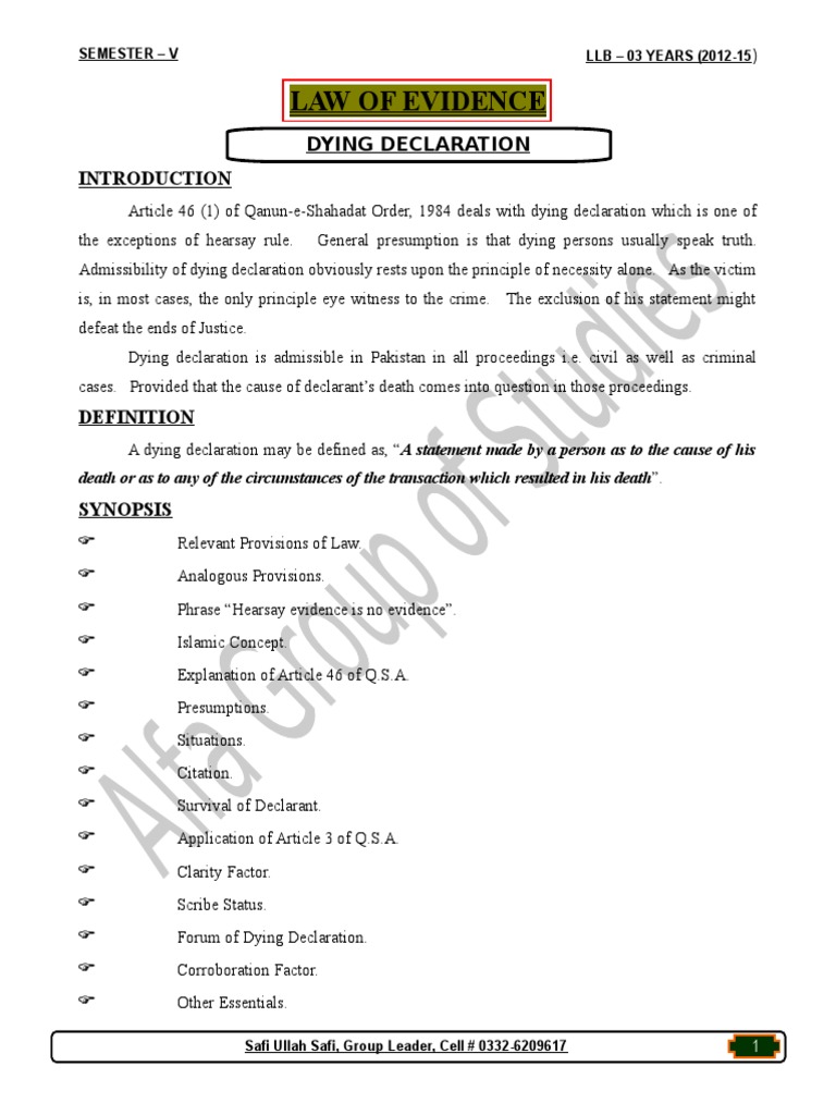 Dying Declaration-1 | PDF | Hearsay | Evidence (Law)