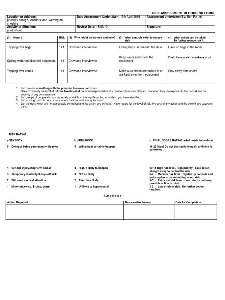 Risk Assessment Front Cover 1 | PDF | Hazards | Risk
