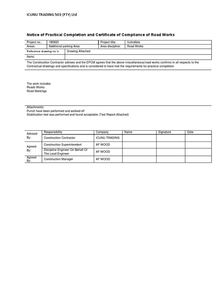 Notice of Practical Completion | PDF