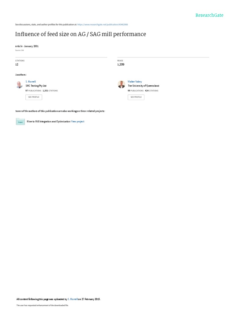 The Influence of Feed Size Distribution on Autogenous and Semi ...