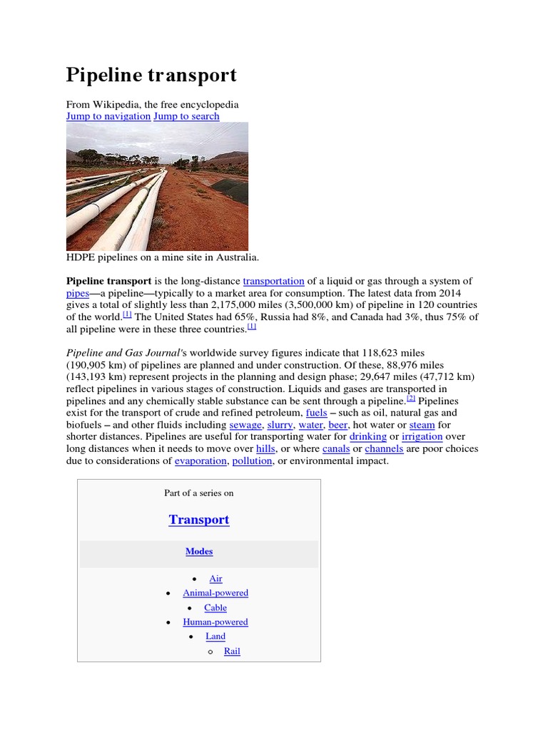 Pipeline Transport: Jump To Navigation Jump To Search | PDF | Pipeline ...