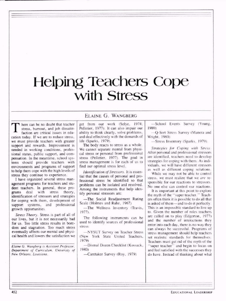 Teachers Coping With Stress | PDF | Coping (Psychology) | Stress (Biology)