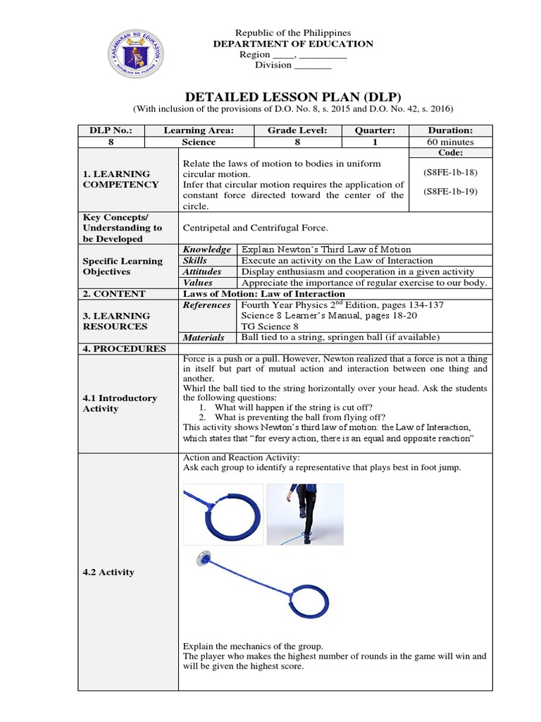 DLP-Bohol - Science8 Q1 W2 D4 | PDF | Force | Teaching