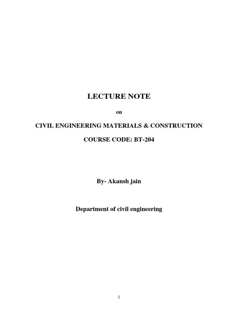 Civil Engineering Materials and Construction: An Overview of Lecture ...