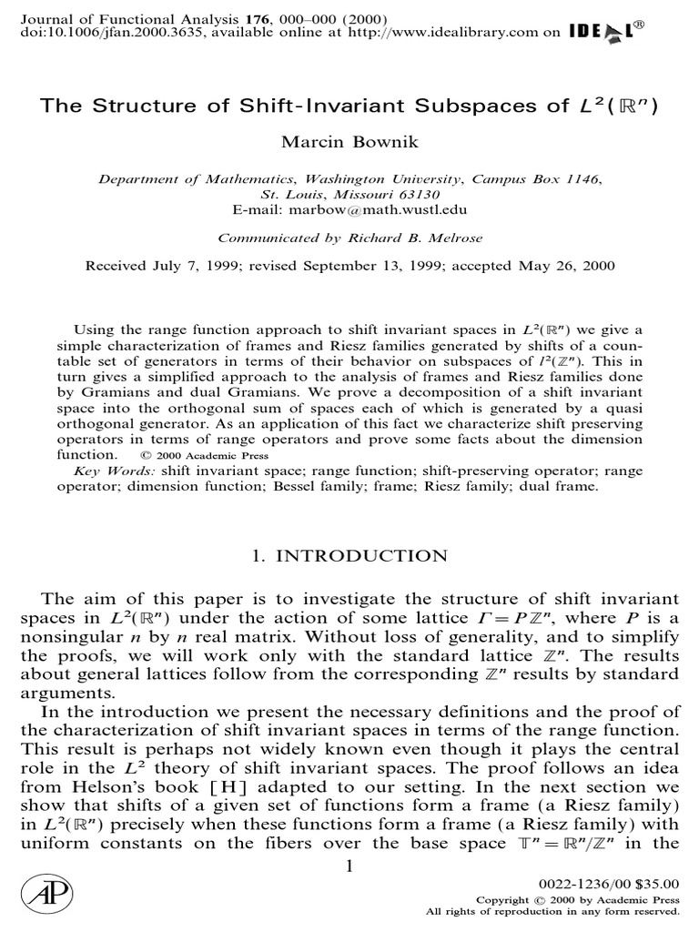 1 - The Structure of SI Subpaces in L2 | PDF | Linear Map | Hilbert Space