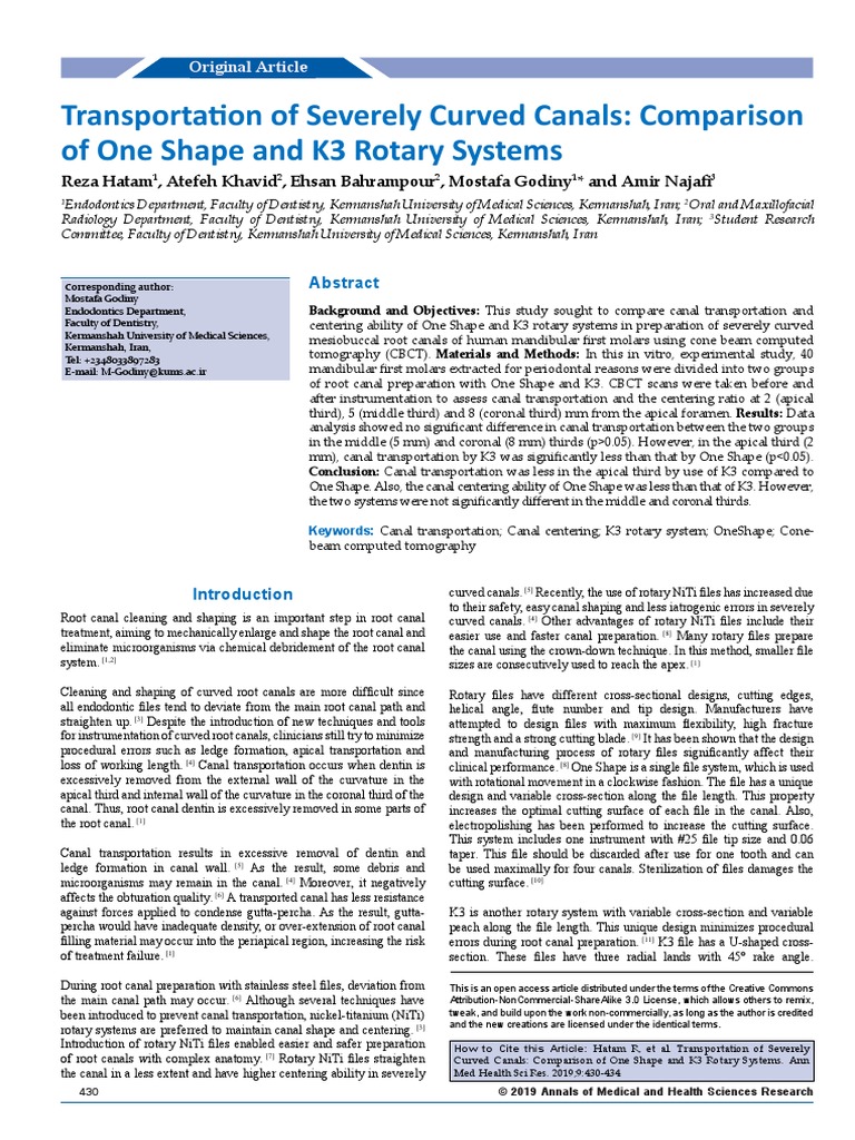 Transportation of Severely Curved Canals Comparison of One Shape and k3 ...