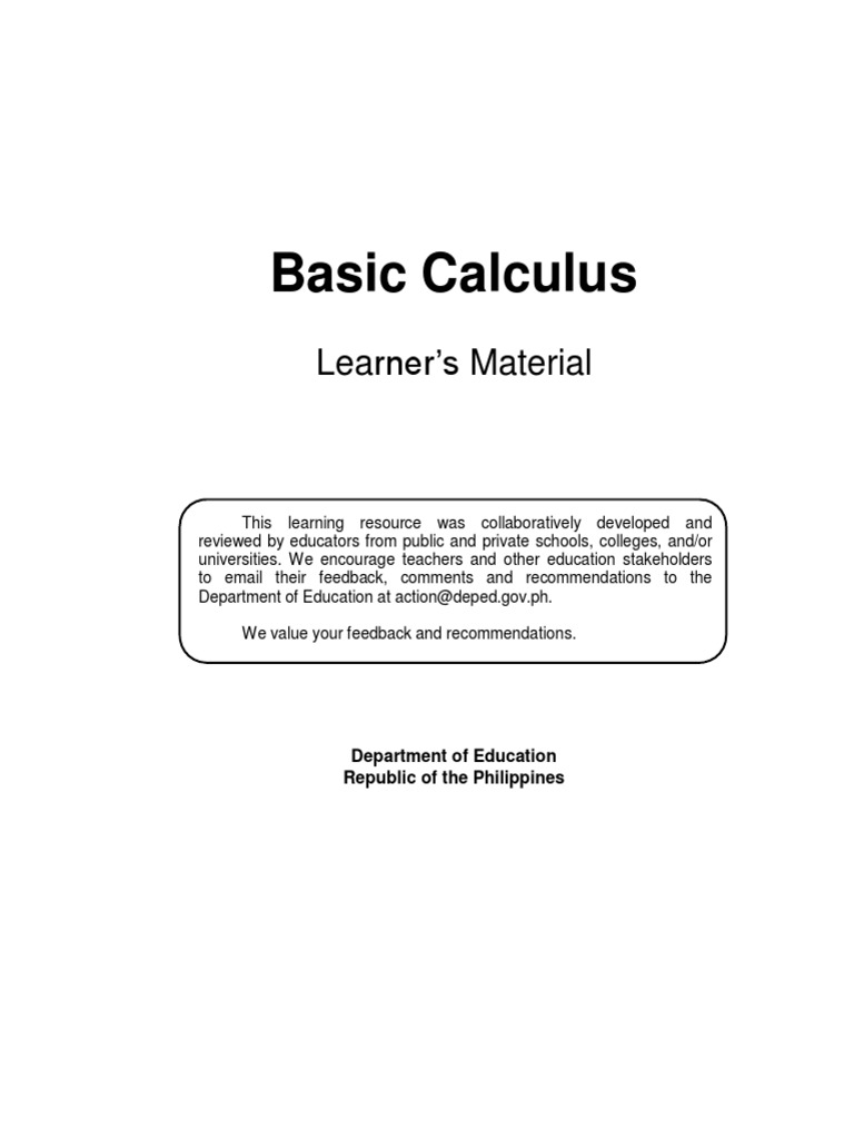 Basic Calculus - Learner's Material | PDF | Derivative | Integral